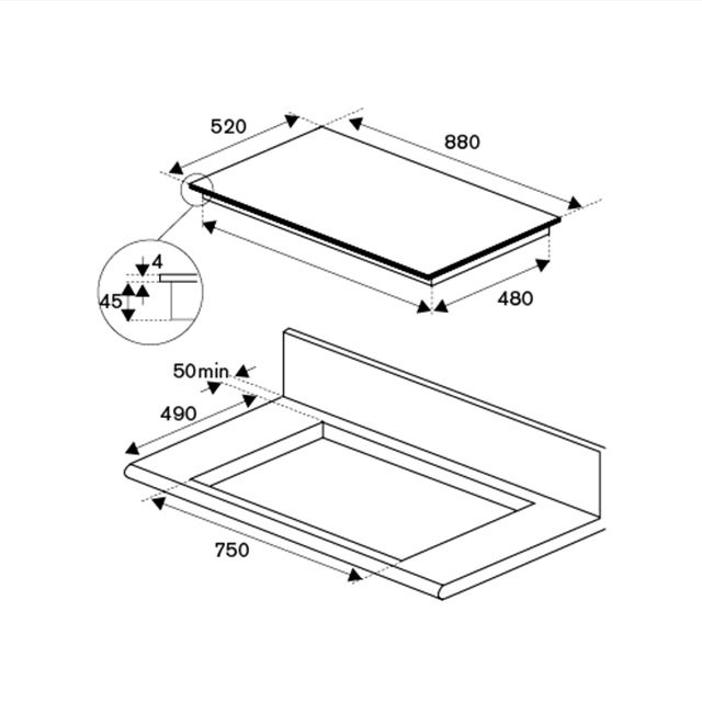 90 cm Induction Hob, 3 multizones
